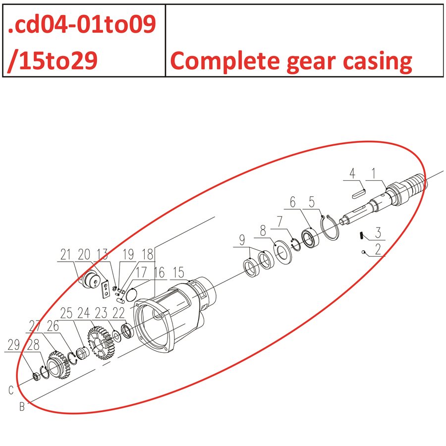 Complete gear casing